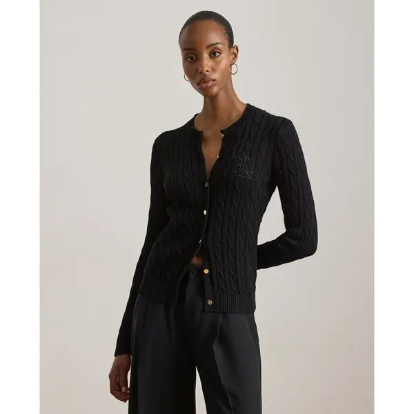 Ralph Lauren Cable-knit Cotton-blend Cardigan - Black