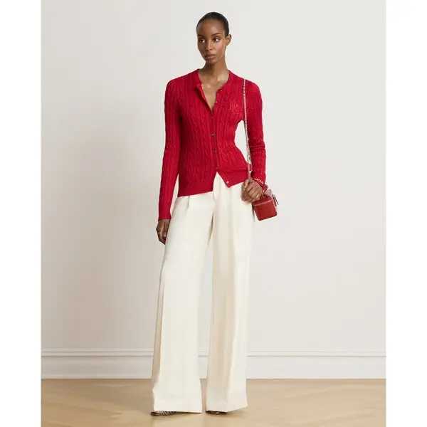 Ralph Lauren Cable-knit Cotton-blend Cardigan With Embroidered Logo - Ralph Red