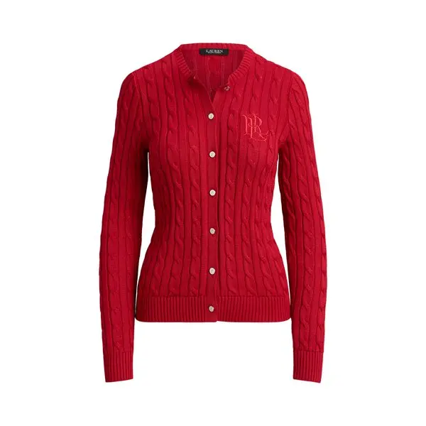 Ralph Lauren Cable-knit Cotton-blend Cardigan With Embroidered Logo - Ralph Red