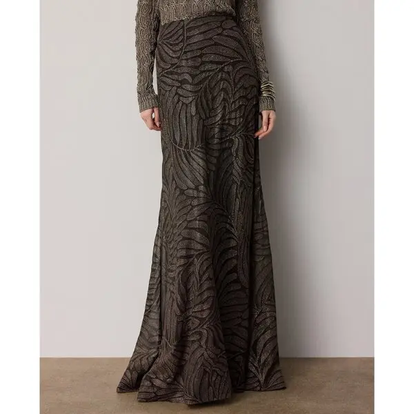 Ralph Lauren Masina Foiled Crinkle Chiffon Skirt - Espresso Multi