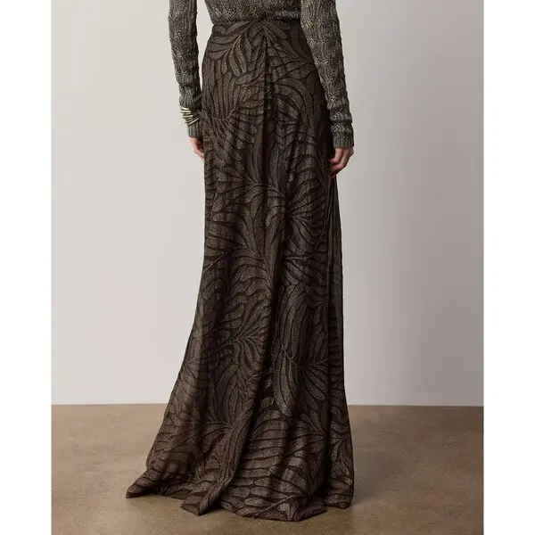 Ralph Lauren Masina Foiled Crinkle Chiffon Skirt - Espresso Multi