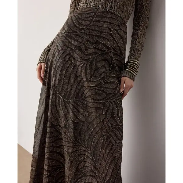 Ralph Lauren Masina Foiled Crinkle Chiffon Skirt - Espresso Multi
