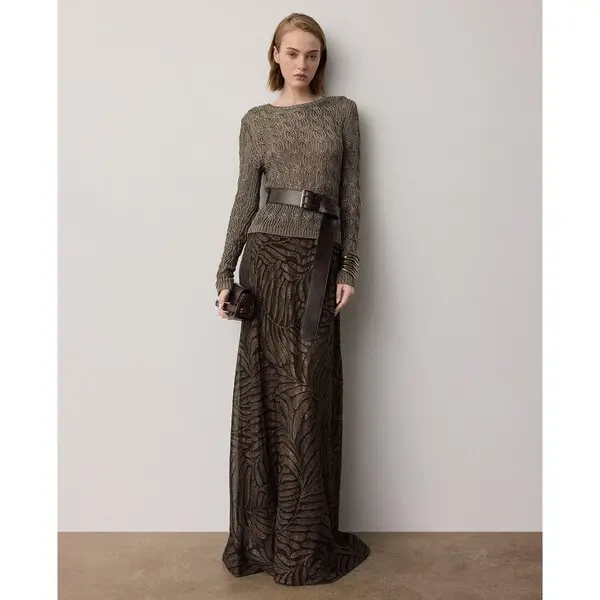 Ralph Lauren Masina Foiled Crinkle Chiffon Skirt - Espresso Multi