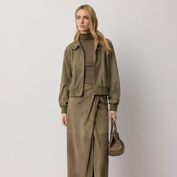 Ralph Lauren Teegan Twist-front Lamb-suede Skirt