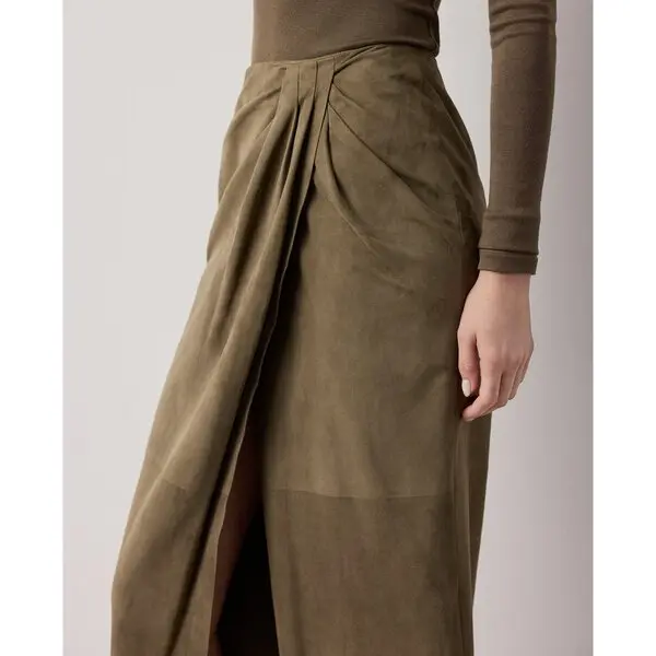 Ralph Lauren Teegan Twist-front Lamb-suede Skirt