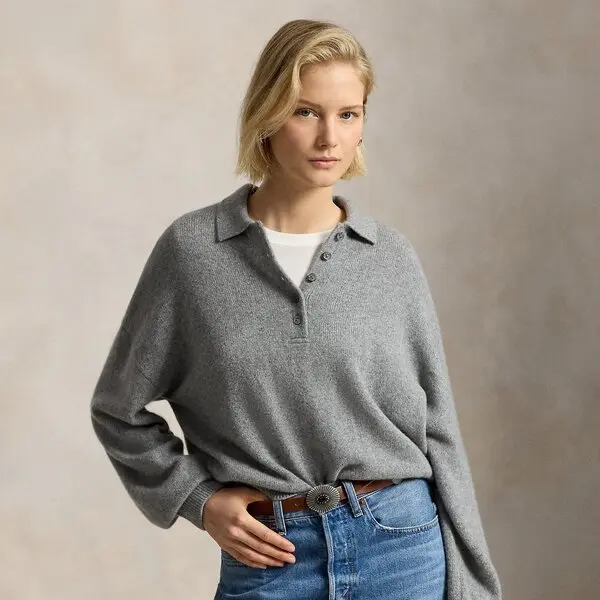 Ralph Lauren Polo-collar Cashmere Sweater - Gray Heather