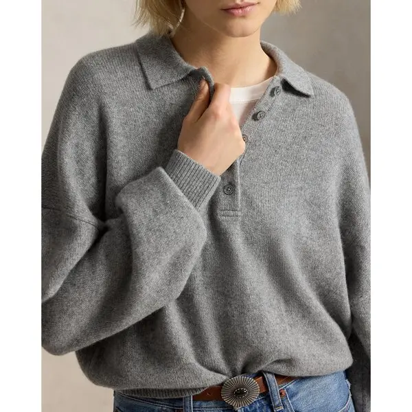 Ralph Lauren Polo-collar Cashmere Sweater - Gray Heather