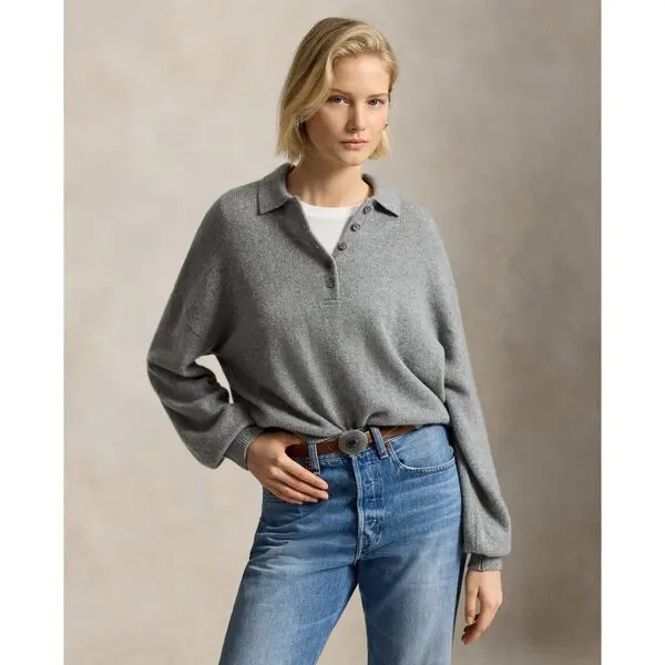 Ralph Lauren Polo-collar Cashmere Sweater - Gray Heather