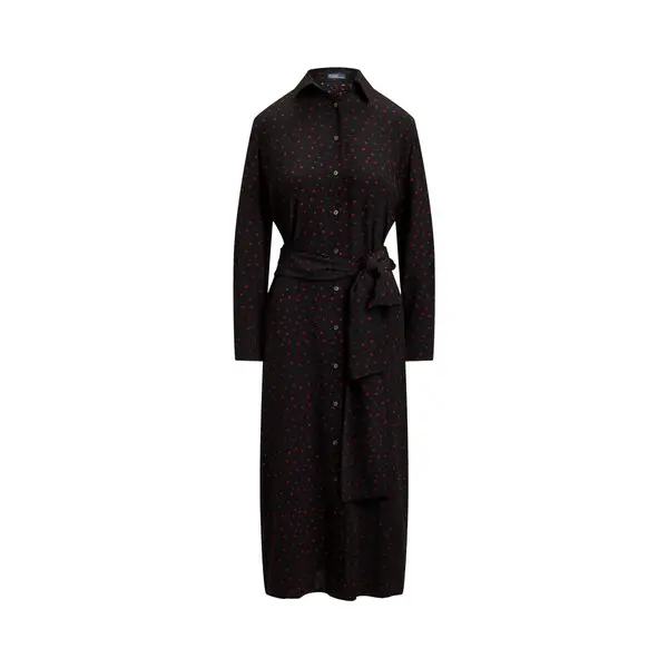 Ralph Lauren Printed Crepe Tie-waist Shirtdress - Multi Dot Black Red