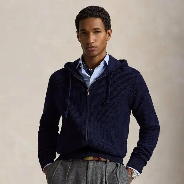 Ralph Lauren Waffle-knit Wool-cotton Hooded Sweater - Hunter Navy