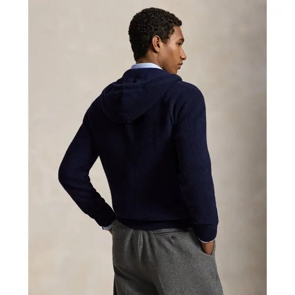 Ralph Lauren Waffle-knit Wool-cotton Hooded Sweater - Hunter Navy