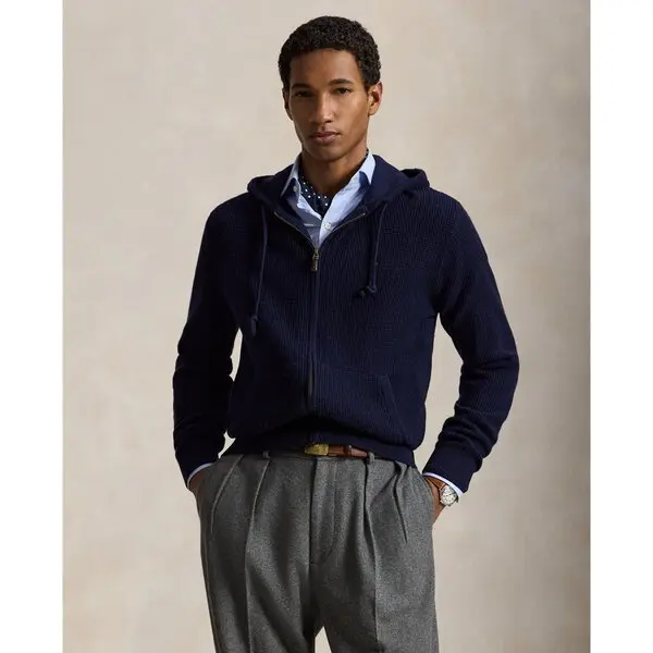 Ralph Lauren Waffle-knit Wool-cotton Hooded Sweater - Hunter Navy