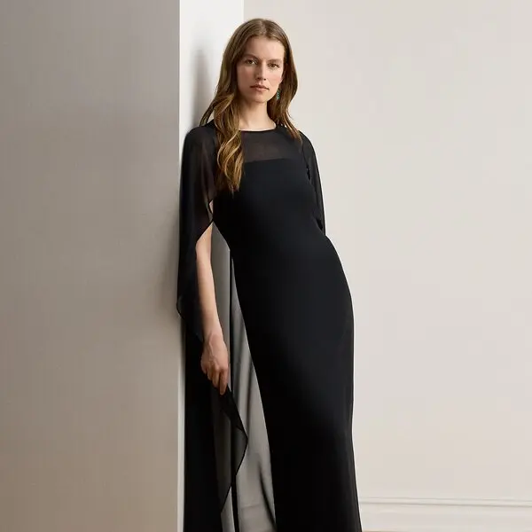 Ralph Lauren Cape Georgette Gown - Black