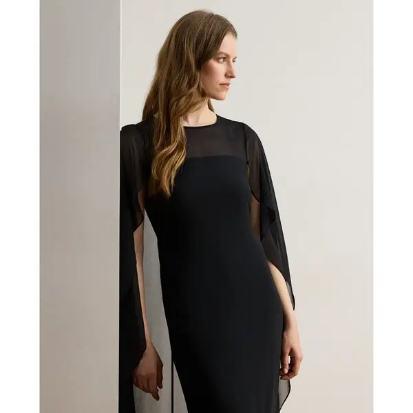 Ralph Lauren Cape Georgette Gown - Black