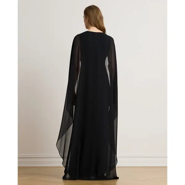 Ralph Lauren Cape Georgette Gown - Black