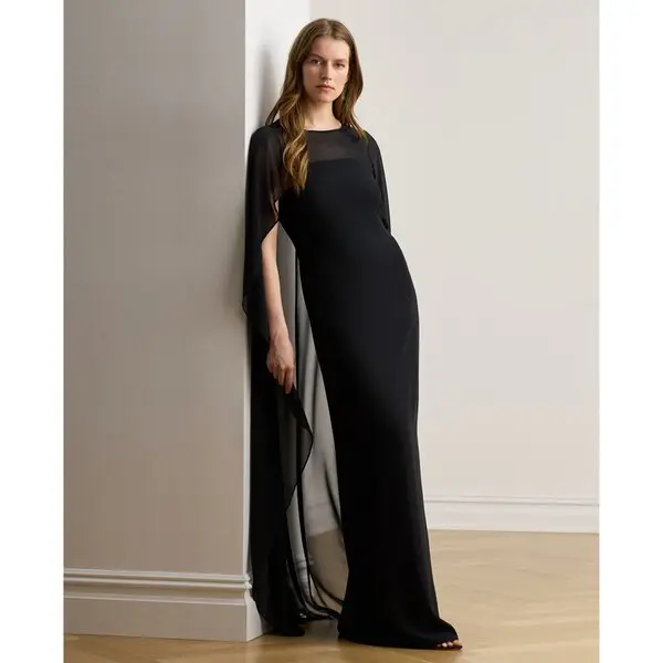 Ralph Lauren Cape Georgette Gown - Black