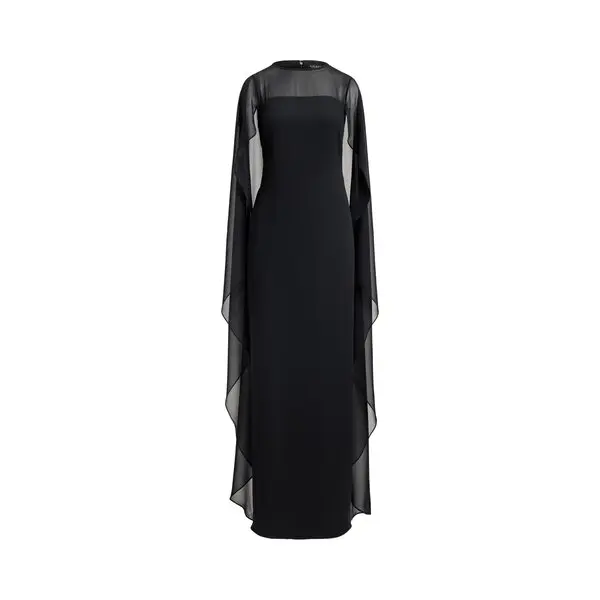 Ralph Lauren Cape Georgette Gown - Black