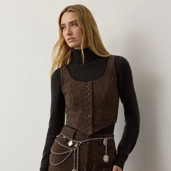 Ralph Lauren Sherry Wool-blend Donegal Tweed Top - Brown Multi