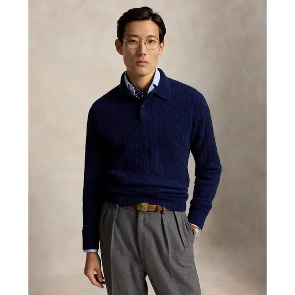 Ralph Lauren Cable-knit Cashmere Polo-collar Sweater