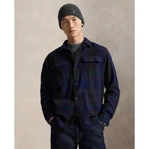 Ralph Lauren Classic Fit Plaid Suede-trim Twill Shirt