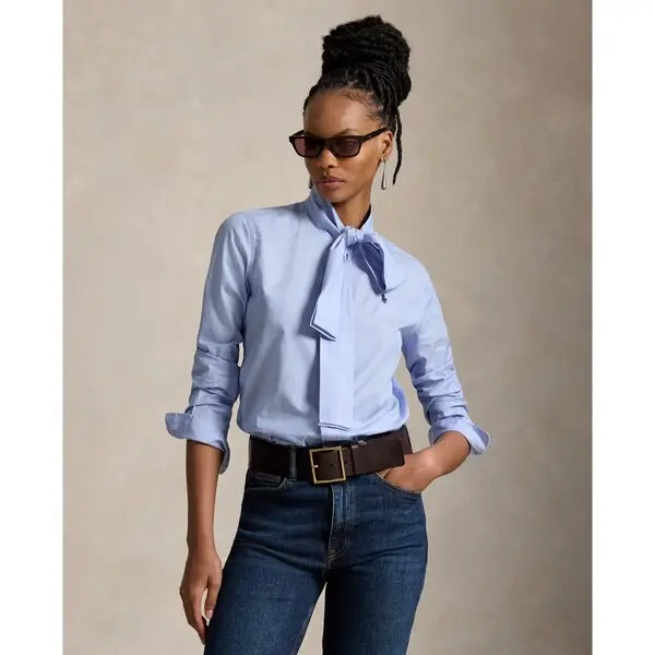 Ralph Lauren Slim Fit Cotton Tie-neck Shirt