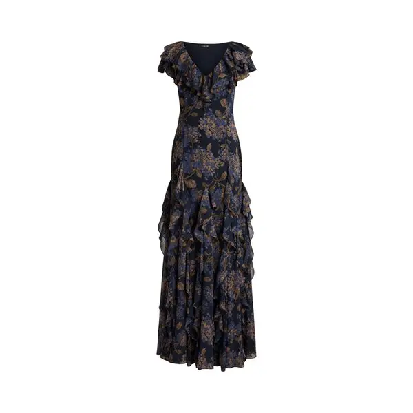 Ralph Lauren Floral Ruffle-trim Georgette Gown