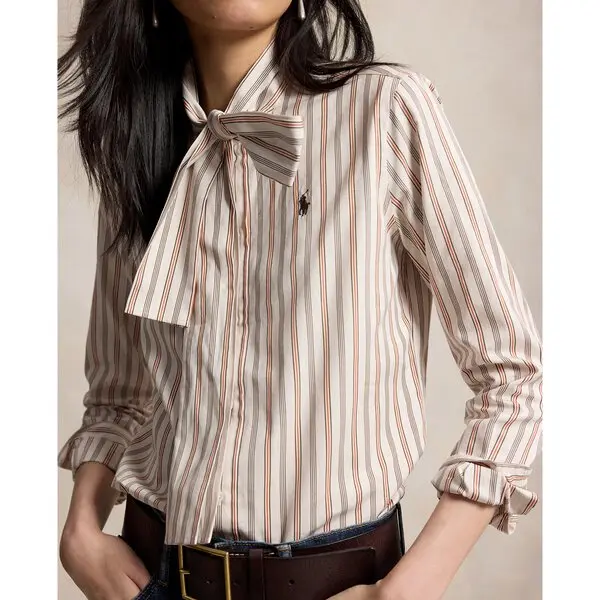 Ralph Lauren Slim Fit Striped Cotton Tie-neck Shirt