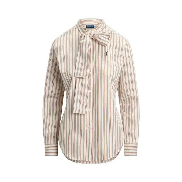 Ralph Lauren Slim Fit Striped Cotton Tie-neck Shirt