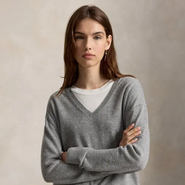 Ralph Lauren Cashmere V-neck Sweater - Gray Heather