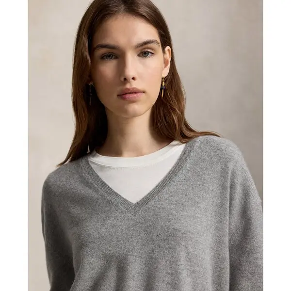 Ralph Lauren Cashmere V-neck Sweater - Gray Heather