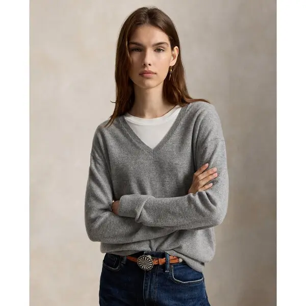 Ralph Lauren Cashmere V-neck Sweater - Gray Heather