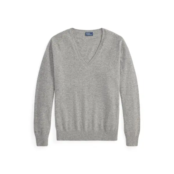 Ralph Lauren Cashmere V-neck Sweater - Gray Heather