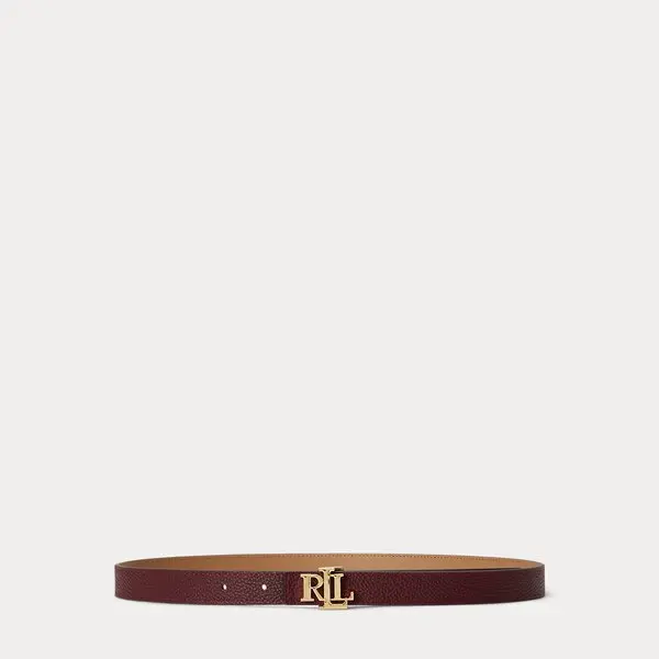 Ralph Lauren Logo Reversible Leather Skinny Belt - Dark Garnet/camel