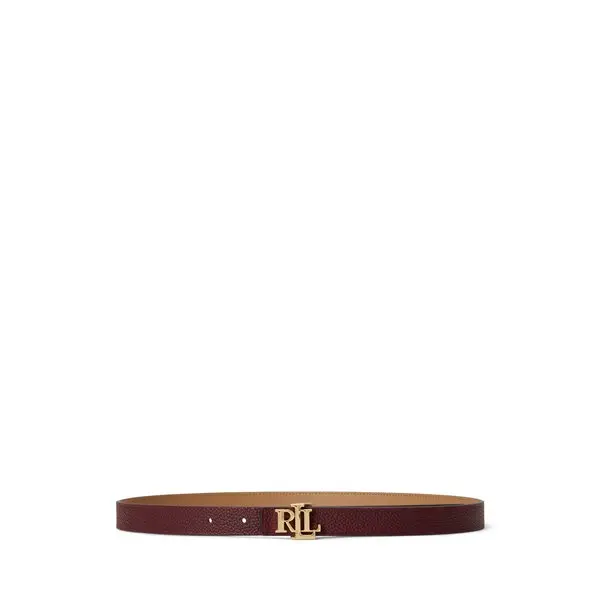 Ralph Lauren Logo Reversible Leather Skinny Belt - Dark Garnet/camel