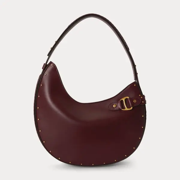 Ralph Lauren Large Tasha Shoulder Bag With Stud Embellishments - Dark Garnet