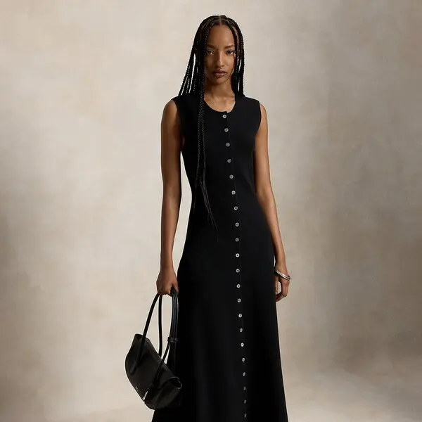Ralph Lauren Buttoned Wool-blend Sleeveless Dress