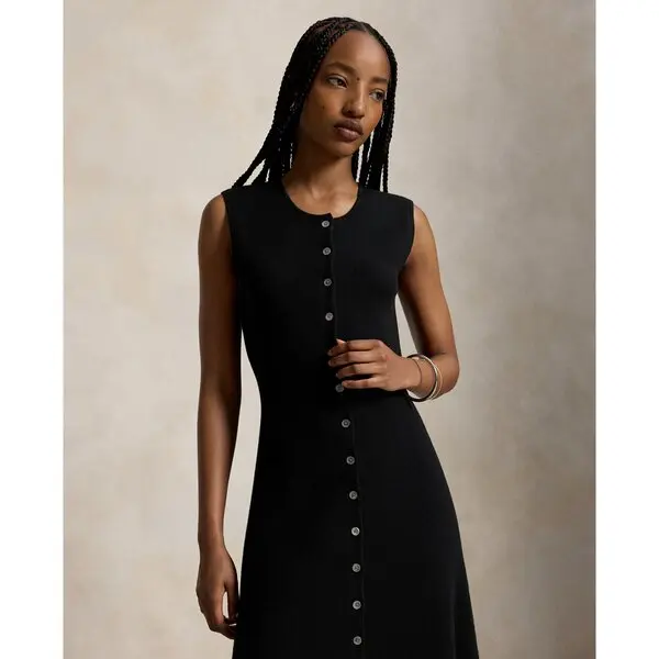 Ralph Lauren Buttoned Wool-blend Sleeveless Dress