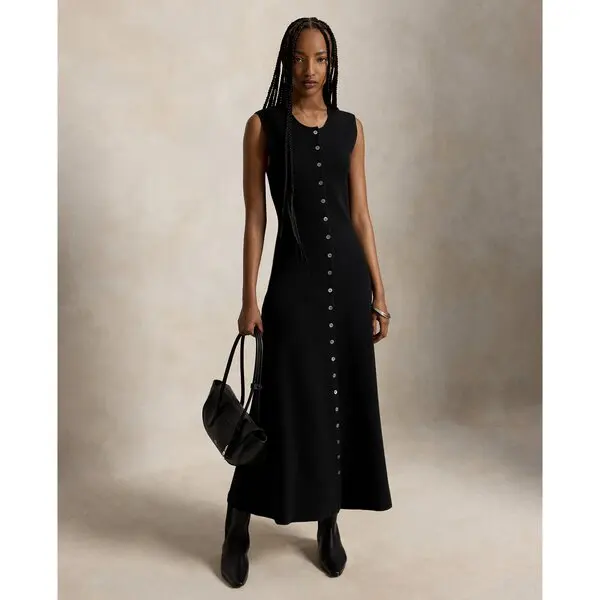 Ralph Lauren Buttoned Wool-blend Sleeveless Dress