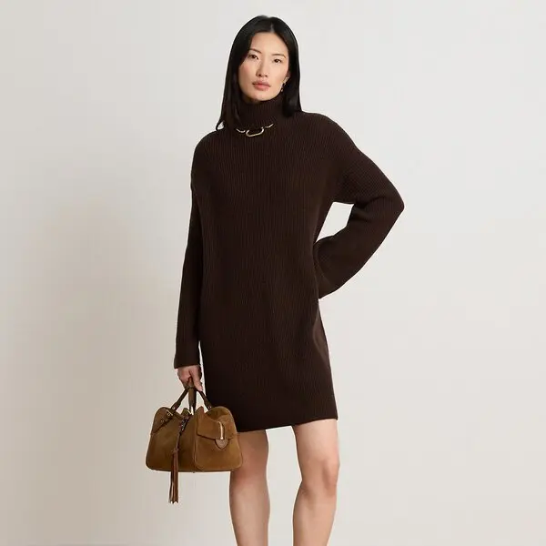 Ralph Lauren Wool-cashmere Turtleneck Dress - Circuit Brown