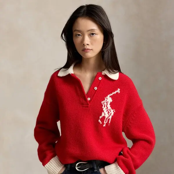 Ralph Lauren Big Pony Wool Rugby Sweater - Rl Red/cream