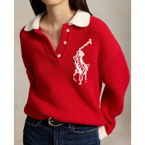 Ralph Lauren Big Pony Wool Rugby Sweater - Rl Red/cream