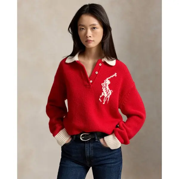 Ralph Lauren Big Pony Wool Rugby Sweater - Rl Red/cream