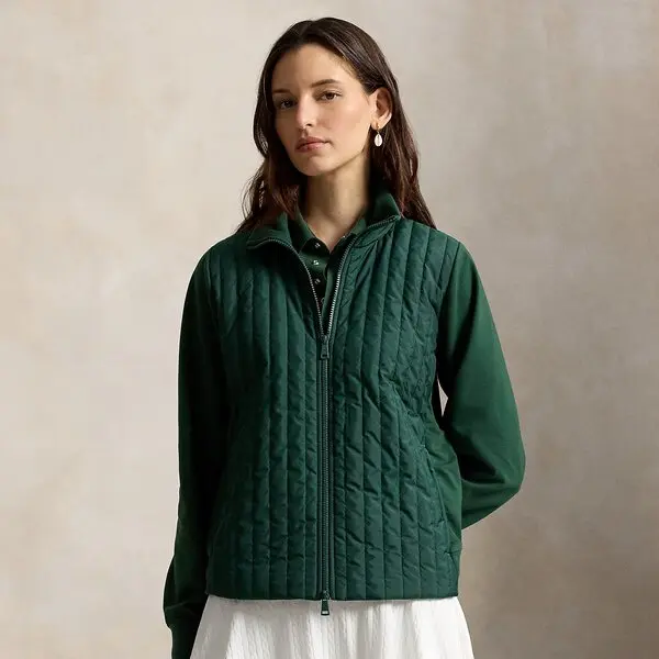 Ralph Lauren Quilted Mockneck Full-zip Cropped Jacket - Northwest Pine