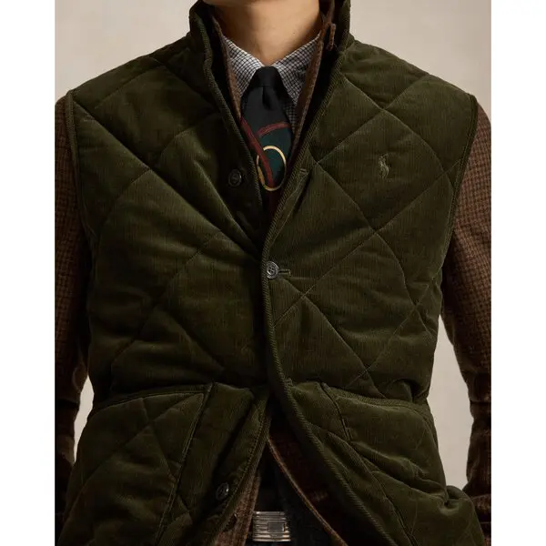 Ralph Lauren Quilted Corduroy Vest - Company Olive