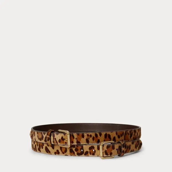 Ralph Lauren Haircalf Double-buckle Stacked Wide Belt - Modern Leopard/chestnut