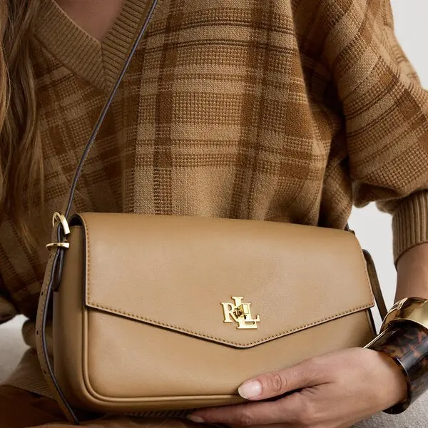 Ralph Lauren Nappa Leather Medium Farrah Shoulder Bag - Camel