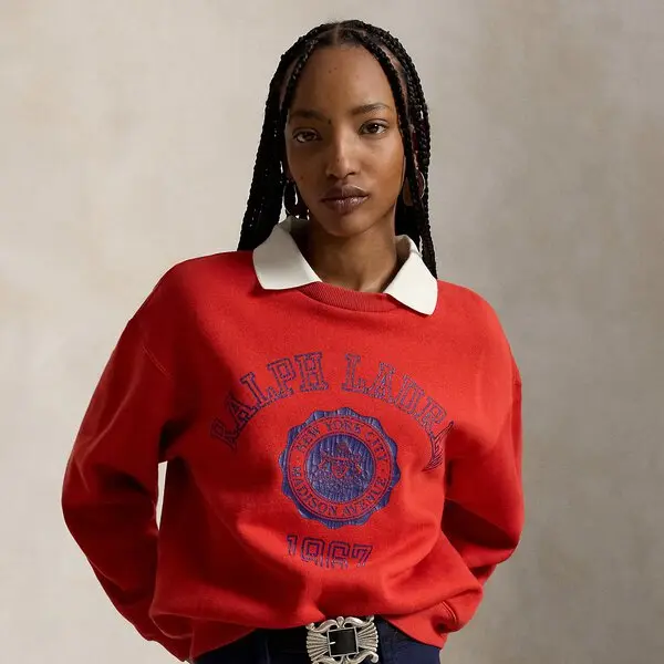 Ralph Lauren Crest Polo-collar Fleece Crewneck