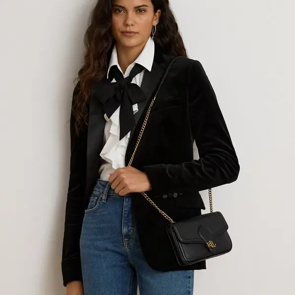 Ralph Lauren Pebbled Leather Bradley Crossbody Wallet - Black