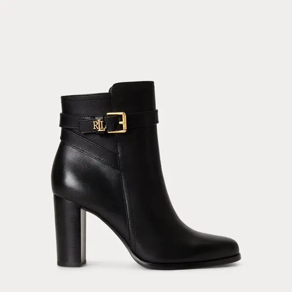 Ralph Lauren Brooke Ii Calfskin Bootie Heel - Black