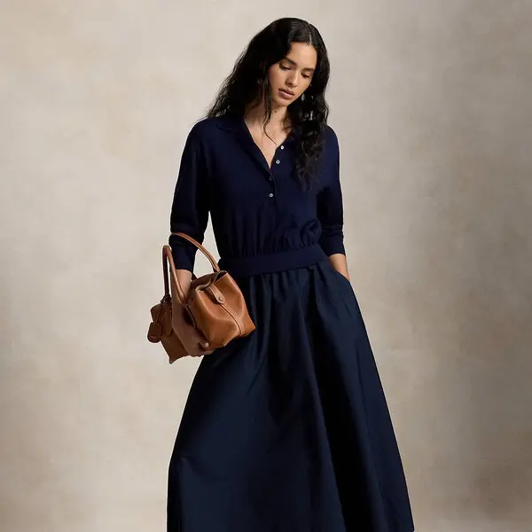 Ralph Lauren Hybrid Knit Polo-bodice Maxi Dress - Hunter Navy